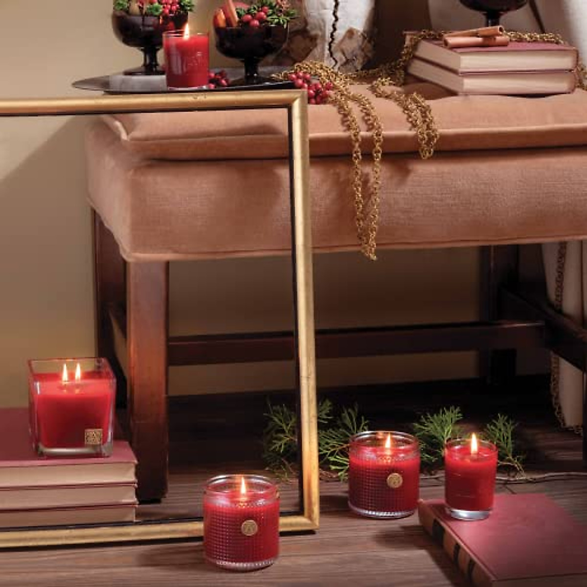 Aromatique Smell of Christmas Textured Glass Candle 6oz Decorative Home Fragrance Aromatherapy Long Lasting Room Air Freshener Perfect Fall Decoration Luxury Glass Candle Gift 40 Hour Burn!