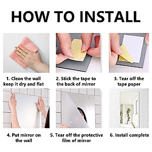 QEEYON 4Pcs Acrylic Mirror Sheets, 8"x12" Wall Mounted Mirror Tiles Self Adhesive Mirror Stickers Frameless Full Body Mirror Tiles for Wall Bedroom Bath Home Decor