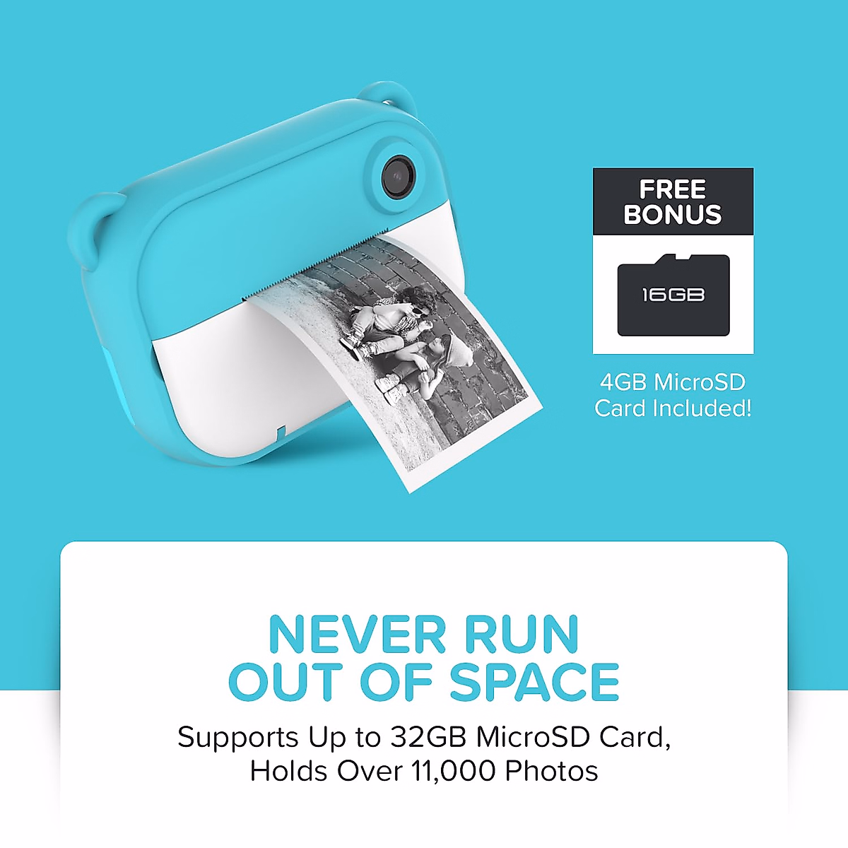 Kids Instant Print Camera myFirst Camera Insta 2 with 12MP Photos 1080P Video Selfie Lens Christmas Birthday Gifts for Boys Ages 3-12, microSD Card, Neck Lanyard Portable Travel Camera (Blue)