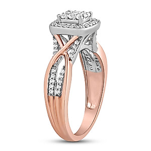 Jewelili Rose Gold over Sterling Silver 1/3 Cttw Natural White Round Cut Diamond Bridal Engagement Ring, Size 8