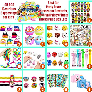 105 PCS Assortment Party Favors Toys for kids, Premium Mini Ctue Favors for All Ages kids Grils,Prize Box Toys,Goody Bag Fillers,pinata stuffers,Carnival Prizes for Boys and Girls 4-10