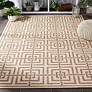 SAFAVIEH Linden Collection 9' x 12' Cream/Beige LND128C Geometric Indoor/ Outdoor Non-Shedding Easy scrubbing Patio Backyard Porch Deck Mudroom Area-Rug