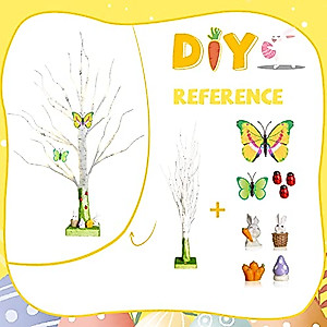 EAMBRITE Tabletop Tree Spring Decor, Easter Tree with Timer Battery Powered, White Birch Tree Rustic Farmhouse Centerpiece Table Artificial Twig Tree Decorations for Home Party Indoor (2 FT/24 LED)