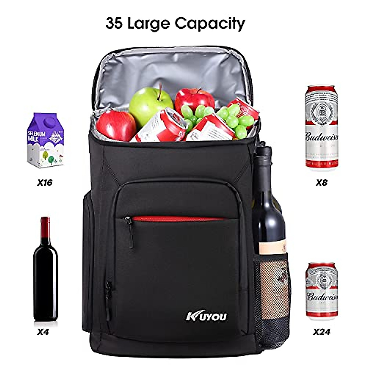 Cooler Backpack 35 Cans Leakproof Insulated Ice Backpack with Picnic Mat Soft Beach Cooler Lightweight Cooling Backpack Bag Pouch for Lunch Picnic Travel Camping Hiking (Black)