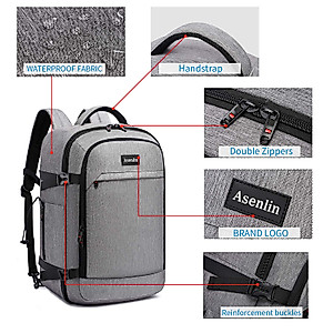 Asenlin 40L Travel Backpack for Women Men，17 Inch Laptop Backpack Flight Approved Luggage Carry On Water Resistant Computer Backpack for Weekender Overnight Large Daypack Grey