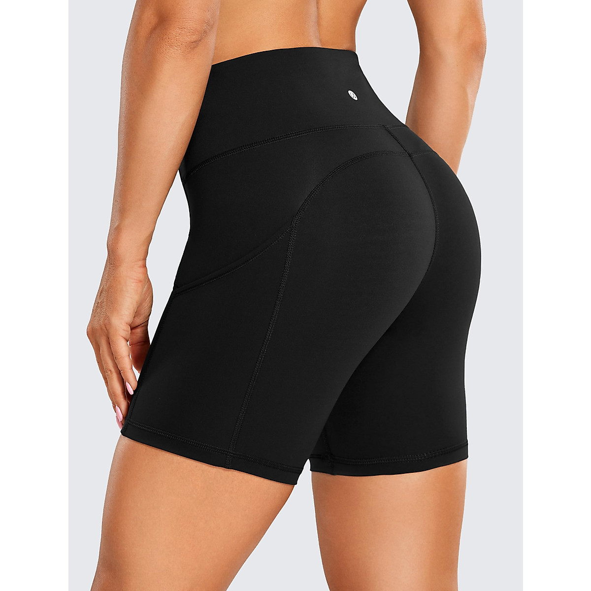 CRZ YOGA Women's Naked Feeling Light Running Shorts 6 Inches - High Waisted Gym Biker Compression Shorts with Pockets Black Medium