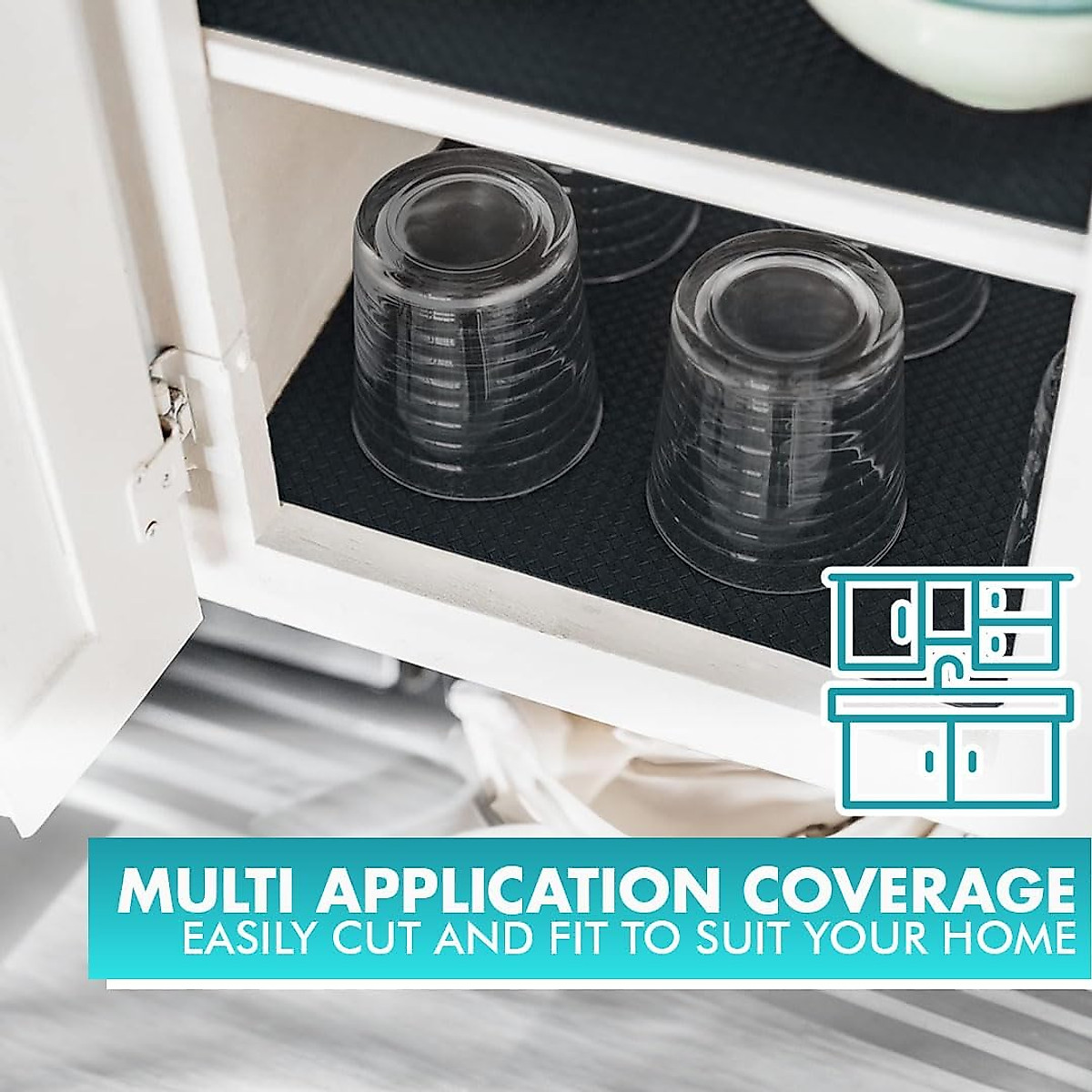 Drawer and Shelf Liner - Truly Non-Slip, Non-Adhesive, Kitchen Cabinet Liners - Heavy, Thick, Durable, Waterproof - Easy Cut to Fit and Protect Any Shelves, Tool Box, Bathroom Surfaces (10 FT, Black)