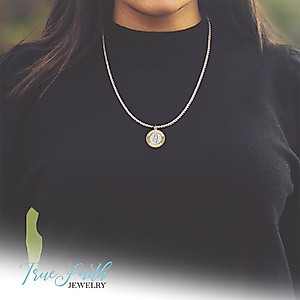 TrueFaithJewelry Sterling Silver St Peregrine Necklace Patron Saint Medal Pendant with 14K Gold Border Religious Jewelry, 5/8 Inch