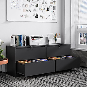 OUYESSIR 2 Drawer File Cabinet with Lock, Filing Cabinets for Home Office, Lateral File Cabinet in Steel Metal, Office Storage Drawers for Legal, Letter, A4 File (Black)