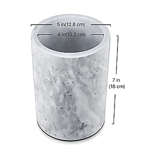 Flexzion Kitchen Tool Crock Utensil Holder and Wine Cooler Chiller, Natural White Marble 5" x 7" Inch, Unique One-Of-A-Kind Pattern Stone Container for Spoon, Spatula, Wine Bottle Holder Creative Home