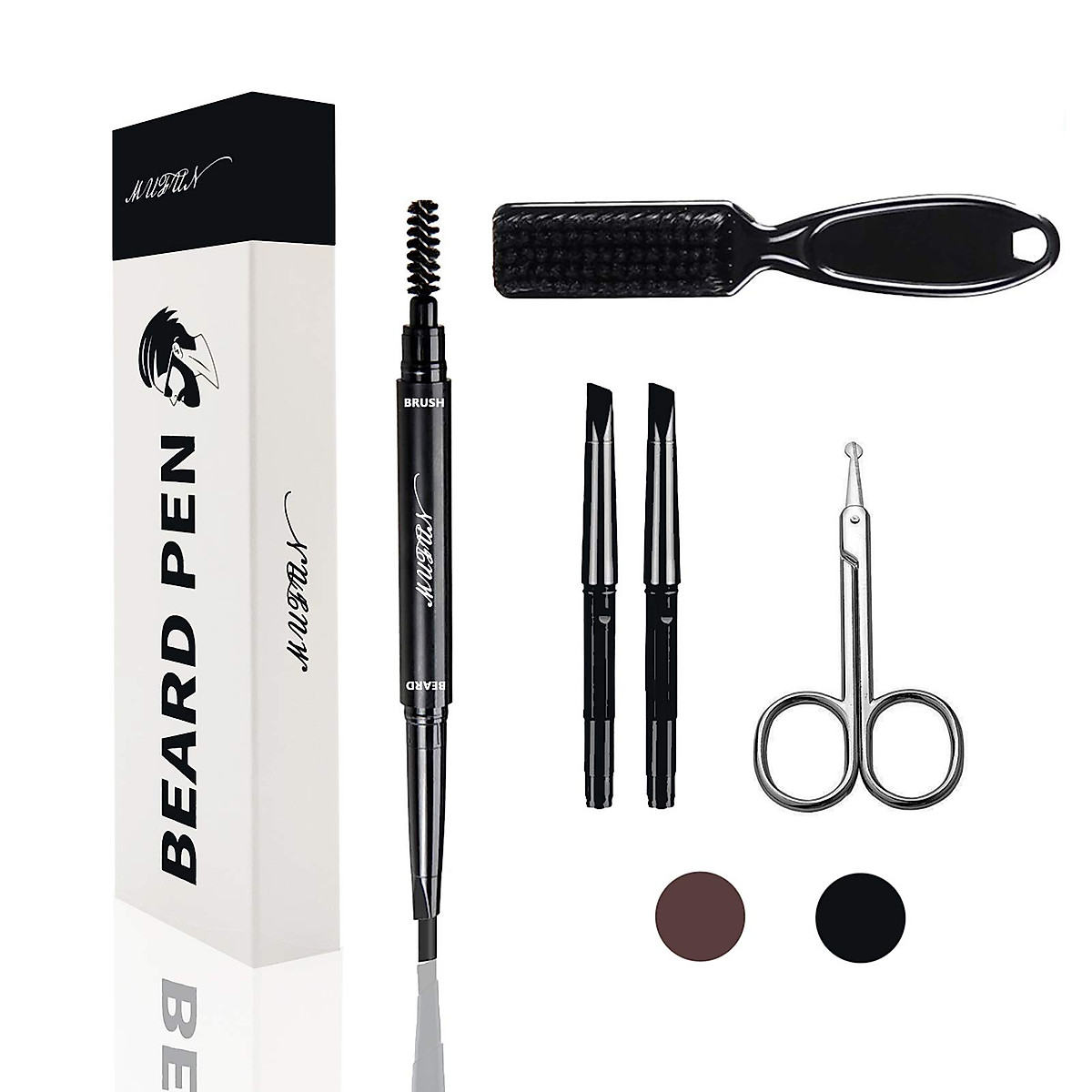 Beard Pencil Filler for Men - Water Resistance, Sweat Proof, Long Lasting & Natural Finish barber Pencil, Mustache Repair Shape, Two Pencil Replacement Tip(BLACK)