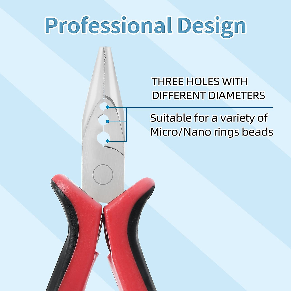 Neitsi Hair Extensions Pliers,1PCS 3 Holes Mini Microlinks Pliers,Hair Extensions Tools,Micro Links Opener and Removal Tool for Micro Nano Rings Beads Extensions or Feather Extensions,Red