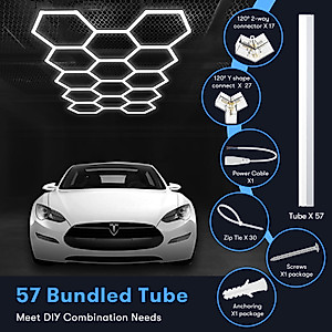 Hexagon Garage Light,57 Pack 14 Hexagon Honeycomb Lights,368W 39376LM Hexagon LED Lights,6500K Super Bright LED Hexagon Garage Light,LED Hexagon Lights for Garage Workshop Basement Gym Warehouse