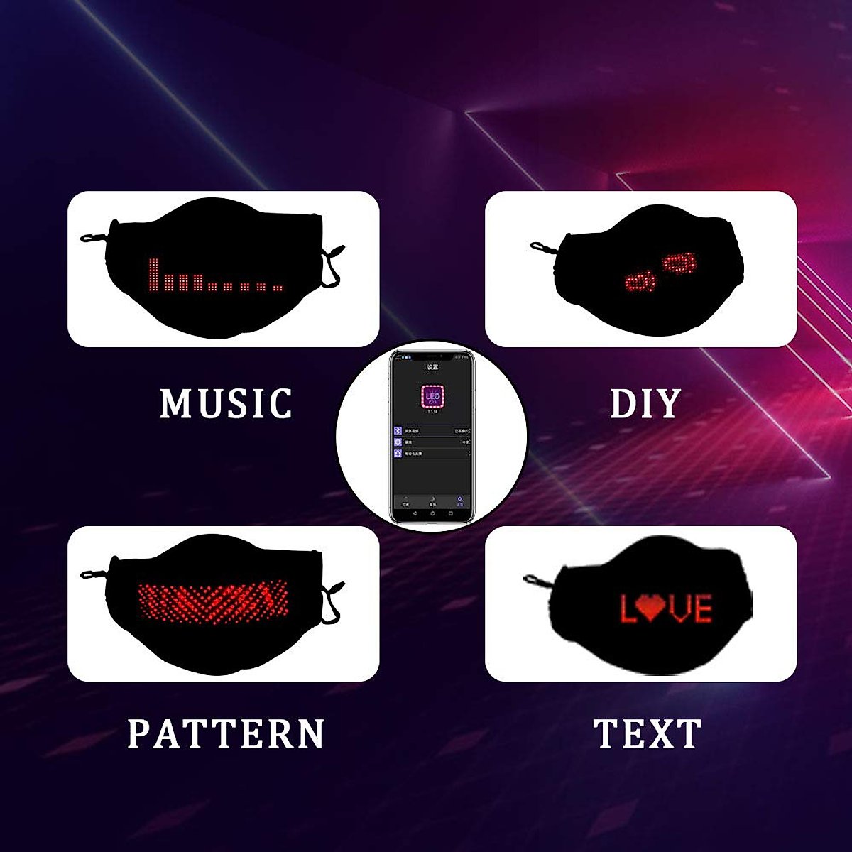 AINSKO LED Luminous Mask, Programmable Face Mask, Rechargeable Bluetooth Mask, Smartphone App Control Scrolling Colourful Display