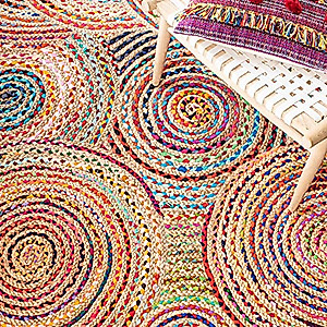 SAFAVIEH Cape Cod Collection Accent Rug - 4' x 6', Natural & Multi, Handmade Boho Braided Jute, Ideal for High Traffic Areas in Entryway, Living Room, Bedroom (CAP604A)