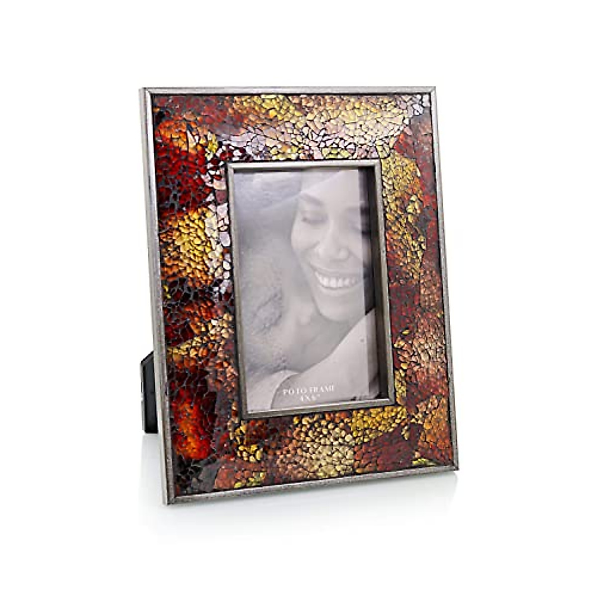 LushAccents Photo Picture Frame - 4" x 6", Mosaic Glass Premium Frame for Wall and TableTop Display