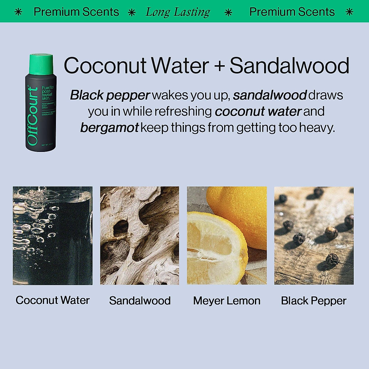 OffCourt Natural Body Spray for Men with Prebiotics - Deodorizing Mens Body Spray - Aluminum-Free Spray Deodorant for Full-Body Use - Multi-Pack with Sandalwood and White Musk, 3.4 Ounce (Pack of 2)