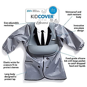 KidDazzle One Piece Tiny Tux KidCover- Cute Silicone Baby Boy Bib Smock - Adjustable Size - Waterproof and Stain Resistant - Babies & Toddlers 6 Months + (Tiny Tux)