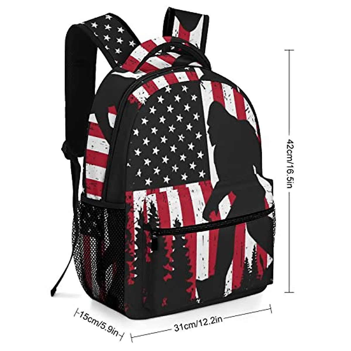 Bigfoot and American Flag Laptop Backpack Fashion Shoulder Bag Travel Daypack Bookbags for Men Women