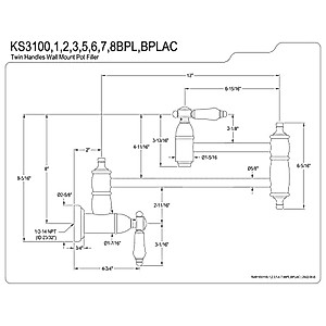 Kingston Brass KS3101BPL Bel-Air Pot Filler, 13" Length, Polished Chrome