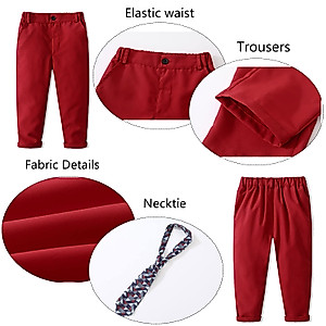 Kimocat Boys' 4-Piece Formal Suit Set Dress Shirt Vest Pants and Tie Wedding Birthday Party Suit (as1, age, 5_years, Red)