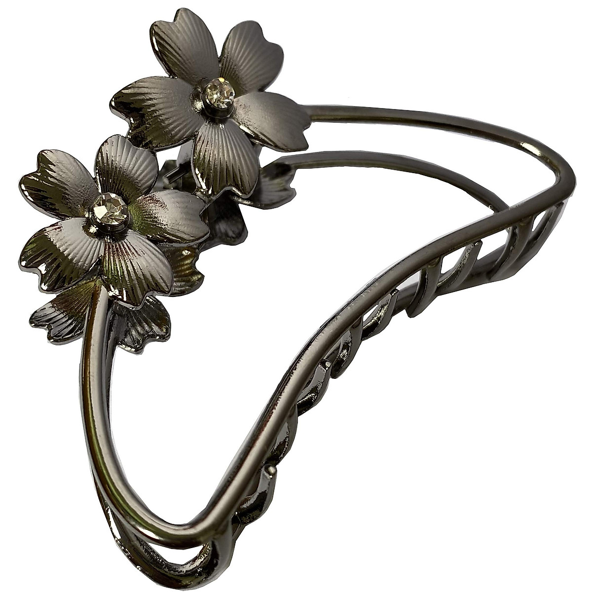 TANG SONG 4PCS Double Flowers Shaped Metal Hair Claw Clips Hair Catch Barrette Jaw Clamp for Women Half Bun Hairpins for Thick Hair (Silver+Gold+Rose Gold+Black)