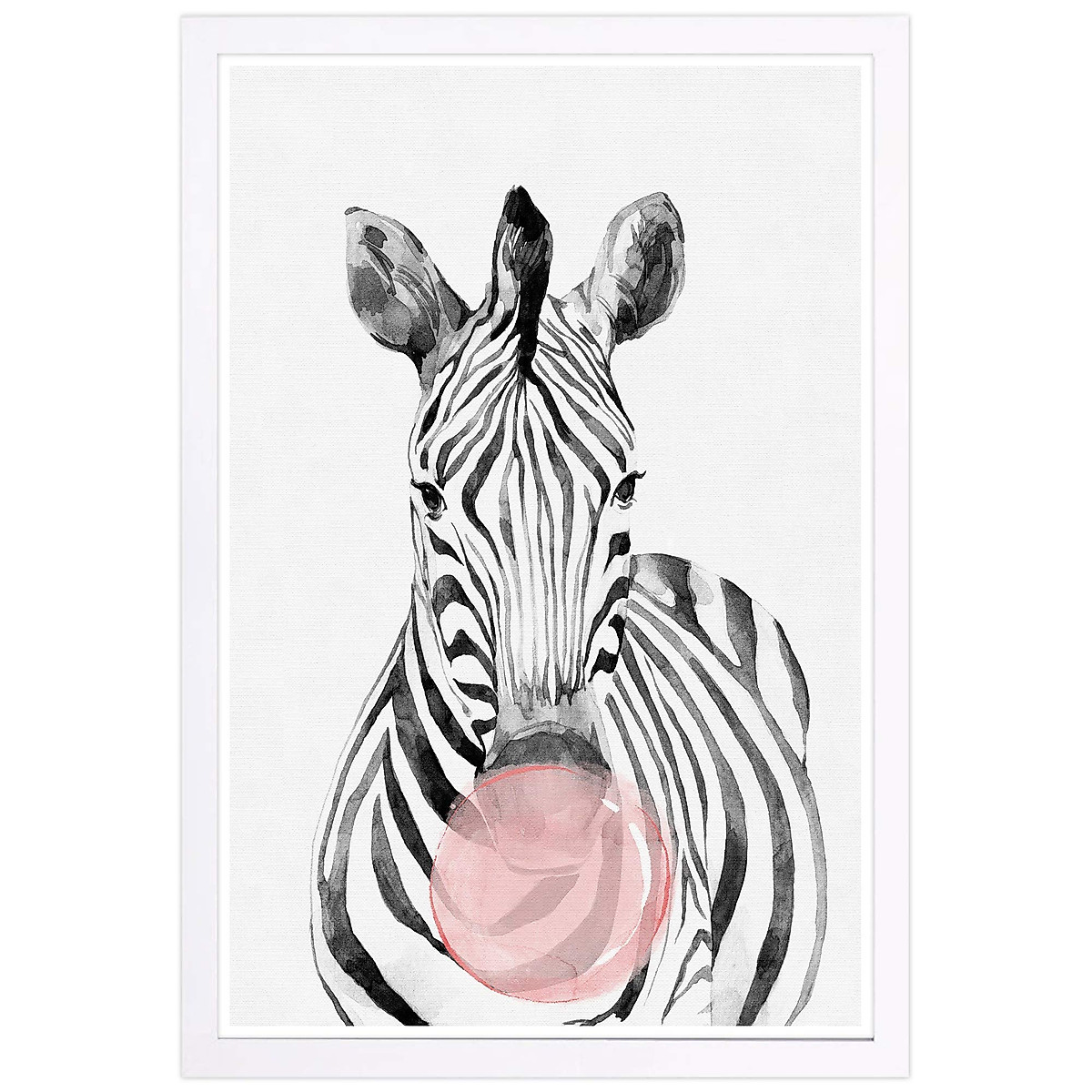 Wynwood Studio Animals Framed Wall Art Prints 'Zebra Bubblegum' Home Décor, 13" x 19", Black, Pink