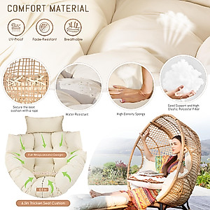 RADIATA Egg Chair with Footrest Outdoor Wicker Patio Egg Chairs with Ottoman for Indoor Bedroom Outside Porch Deck Backyard Garden (Beige)