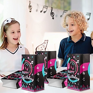 24 Pieces Music Party Paper Bags, Happy Birthday Party Treat Bags Candy Goodie Bags for Teens Social Media Theme Birthday Party Favor, 8.3 x 4.7 x 3.1 Inch
