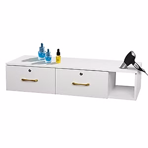 ELEMENT ACE Wall-Mounted Salon Cabinets, Floating Shelf with Drawers for Barbershop, Wall-Hung Tables, Floating Storage Console with Drawers Stylish MDF Design for Salons, Bathrooms, Bedrooms White