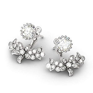 Jeulia Vintage Flower Sterling Silver Ear Jackets for Women Teen Girls Bride Girlfriend Wife Birthday Gift With Jewelry Box