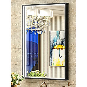 TokeShimi 24 x 36 Inch Black Led Bathroom Vanity Mirror with Lights with Non-Rusting Aluminum Alloy Metal Frame 3 Colors Side Lights Anti-Fog Memory Funtion Stepless Dimmable for Bathroom Decor