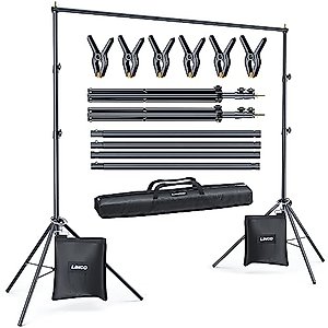 LINCO Backdrop Stand for Parties Kit 10x7 ft Adjustable Back Drop Photography Studio Photo Background Support System with Clamps, Sand Bag, Carrying Bag 4172