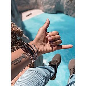 Akeoqi 12Pcs Braided Leather Bracelets Set For Men Women Wooden Beaded Cuff Wrap Bracelet Boho Ethnic Tribal Linen Hemp Cords Wrap Bracelets Adjustable Rainbow And White