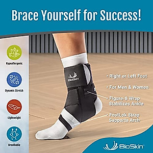 BIOSKIN TriLok Ankle Brace for Women & Men - Ankle Brace for Sprained Ankle, Plantar Fasciitis Relief, Foot Arch Support, Peroneal Tendonitis Relief, & PTTD Support