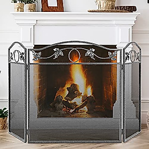 Amagabeli Firewood Rack bundle Fireplace Screen 3 Panel Pewter Foldable