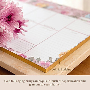 Peachly Weekly Tear Off Planner Pad - 52 Pages Desk Notepad with To Do List, Water Tracker and Habit Tracker 8.5 x 11 inches - Peony