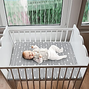 Biloban Mini Crib Sheets 38'' x 24'', 4 Pack Ultra Soft Microfiber Fitted Portable/Mini-Crib Sheet for Baby Boys and Girl, Grey/Navy/White