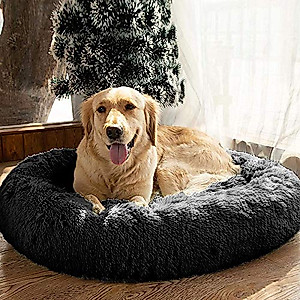 MFOX Calming Dog Bed (XL) for Medium and Large Dogs Pet Bed Donut Cuddler Up to 35lbs