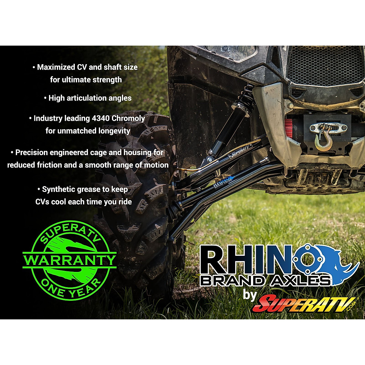 SuperATV Heavy Duty Rhino Brand Rear Axle for Polaris Sportsman XP 850 (2009+) With a 6" Lift Kit - REAR Axle