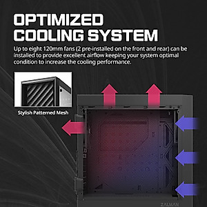 Zalman T7 Compact ATX/mATX Desktop Computer PC Case, 2 x 120mm Fans Preinstalled, 3D Wave Patterned Mesh Front Panel, Tinted Acrylic Side Panel, USB 3.0