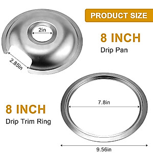 Burner Drip Pans 2 Large 8'' WB32X10013 & 2 Small 6'' WB32X10012 Chrome Drip Pan Set Fits for GE Hotpoint Electric Stove Top - Include 2 Pcs 6'' Drip Pan/Ring and 2 Pcs 8'' Drip Pan/Ring