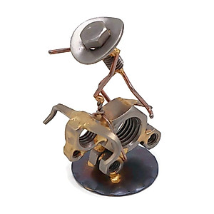 Bull Rider Collectible Handmade Metal Art Figurine, Desk Accessories, Trophy, Boss Gift, Home Office Décor, Rodeo