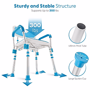 Health Line Massage Products Shower Chair with Back for Seniors, Bathtub Seat with Removable Arms for Handicap, Disabled & Elderly - Adjustable Shower Bench for Tubs (FSA or HSA Eligible)
