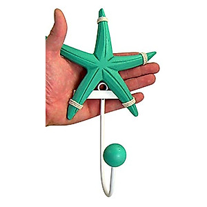 Blue and Teal Wooden Starfish Wall Hooks, Set of 2, 10 1/2 Inch
