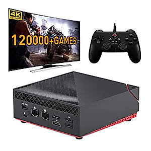 Kinhank Mini PC Game Box, Super Console X PC Chili Video Games Console Built in 120000+Games, AMD Ryzen 5 4500U, Win11Pro & Batocera 33 System in 1, 16G DDR4 RAM, 4K Three-Screen Display (1 Gamepad)