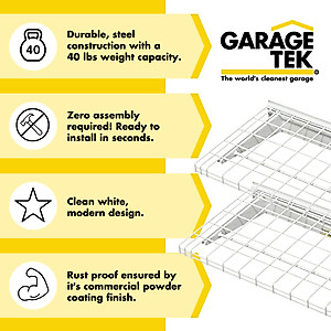 GarageTek 48" Heavy Duty Garage Shelving | Steel Shelf for Garage | Portable Utility Shelf Heavy Duty - Wire Shelving Rack, Mounts on TekPanel, TekTrak and Most Garage Storage Slat Walls