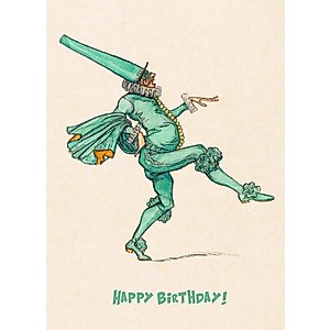 PIXILUV HAPPY BIRTHDAY Greeting card ~ Jester in Green Suit ~ Birthday Wishes Vintage Large Greeting Card