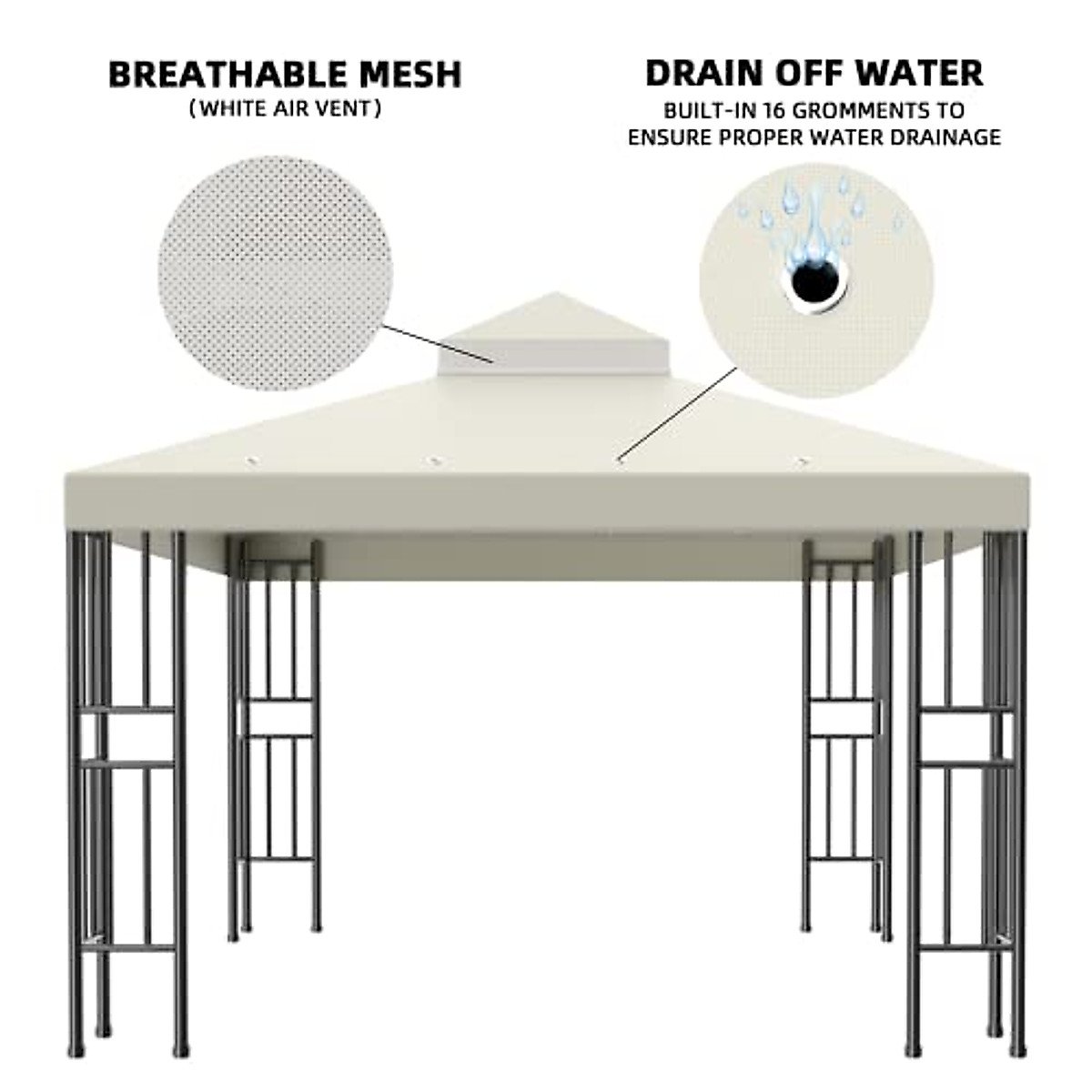 Sumfaller 10x10 FT Gazebo Replacement Canopy Top Cover Double Tiered Canopy Top Cover for Patio Garden Outdoor BBQ Roof Cover Grill Shelter (Beige)