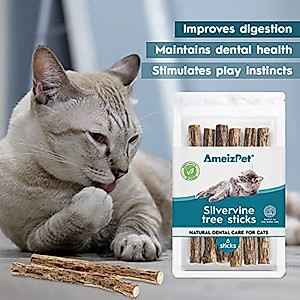 AmeizPet Silvervine Cat Teeth Cleaning Dental Sticks, Matatabi Dental Care, Cat Chew Toy 6 Pcs
